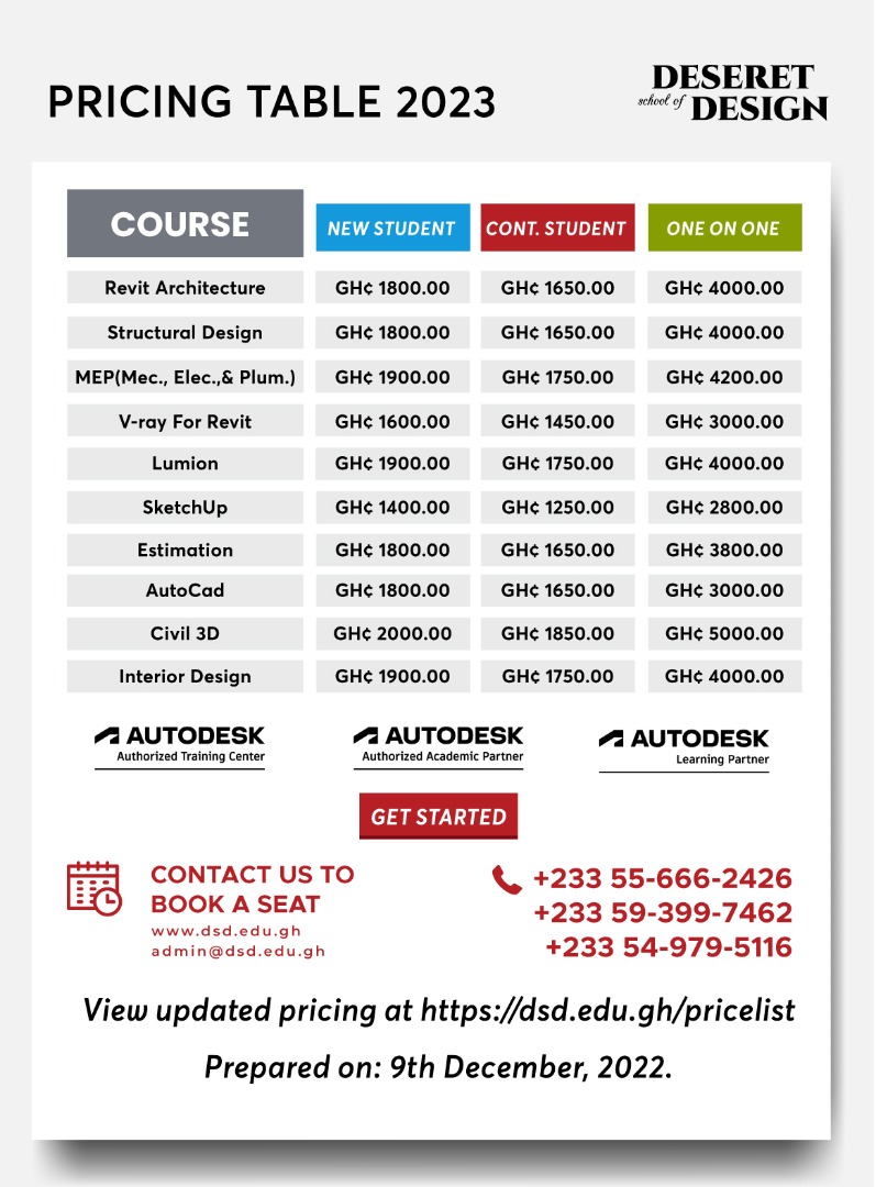 Price List - Deseret School of Design